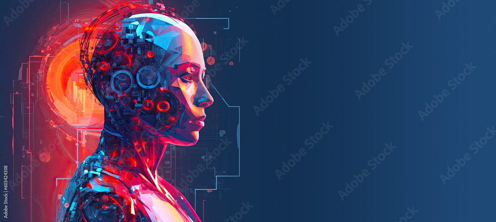 Artificial Intelligence And Humanoid Head With Neural Network Quantum Computing Advanced