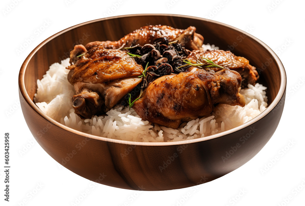 Chicken adobo with rice on transparent background. Generative AI. Stock ...