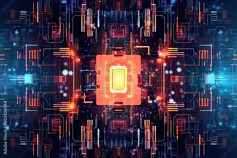 Artificial intelligence and humanoid head with neural network, quantum computing, advanced ...