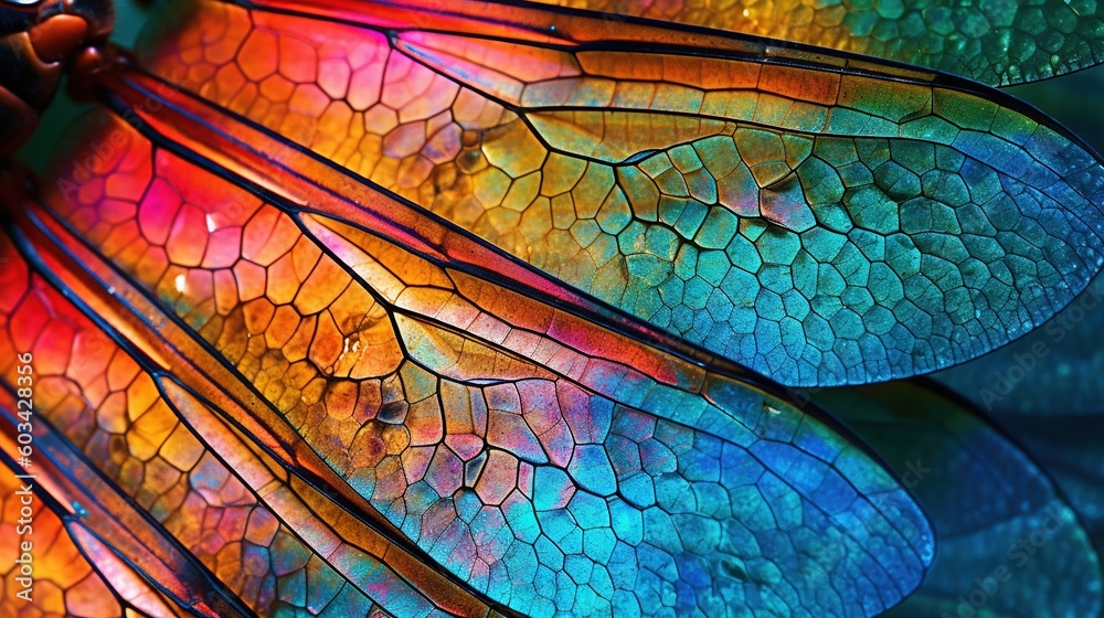 a close up of a colorful wing of a butterfly's wing with water droplets ...