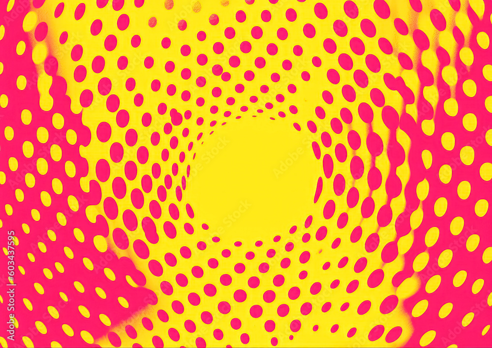 Pink and yellow dot pattern with yellow, in the style of concert ...