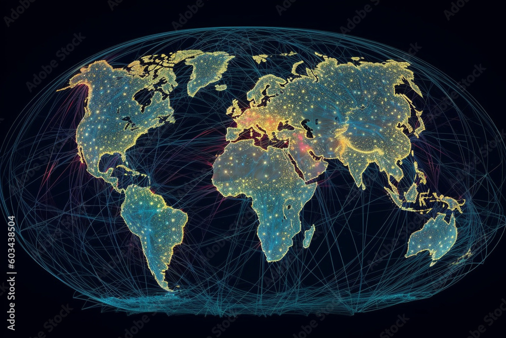 Diagram showcasing the intricate network of fiber optic cables ...