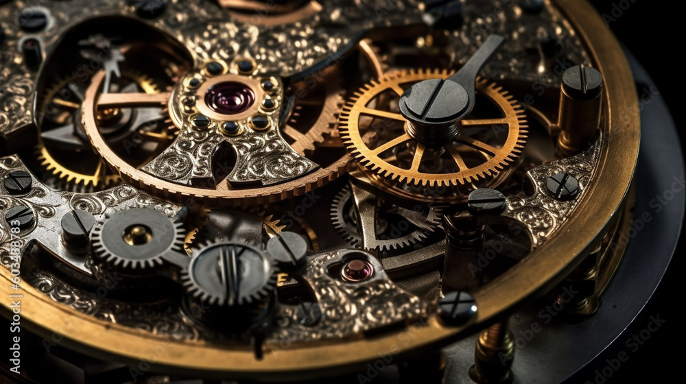 A close-up photograph of interconnected gears in a clock mechanism ...