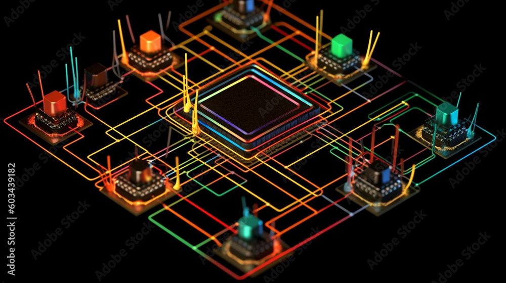 A visual representation of interconnected circuits in an electronic ...
