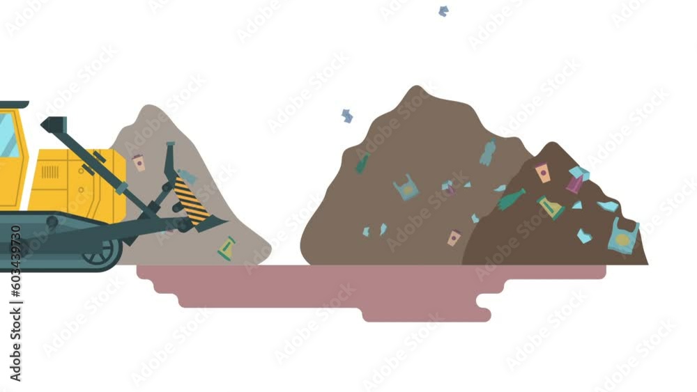 Cartoon Color Bulldozer for Garbage Cleaning Concept Flat Design Style ...