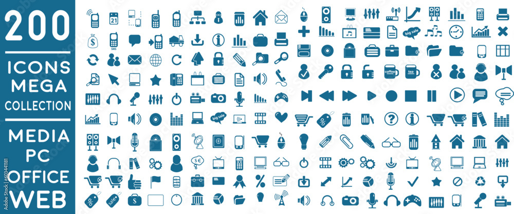 set of icons | premium Quality Universal pack with PC,MEDIA AND WEB ...