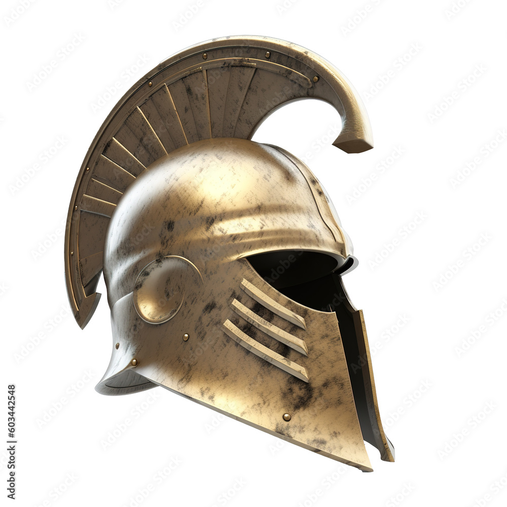 side view of damaged ancient greek spartan helmet Medieval armor ...
