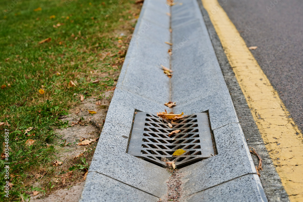 Poster rain drain in landscape design, drainage of rain underground ...