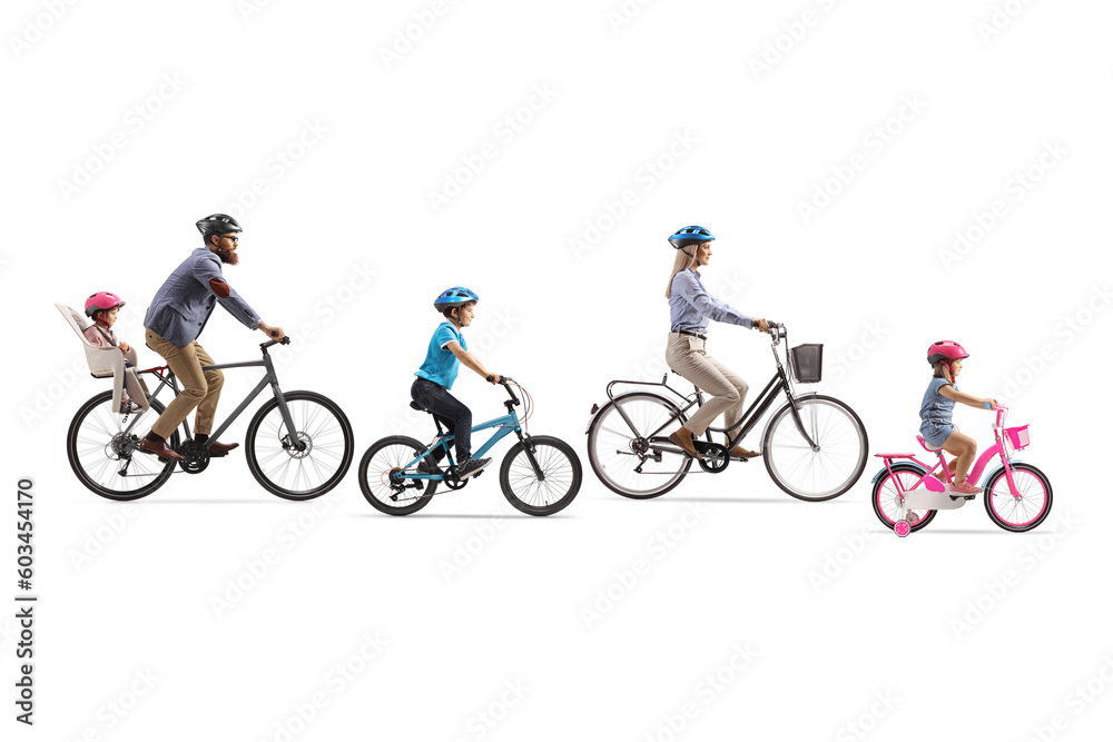 Family with three children riding bicycles Stock Photo | Adobe Stock