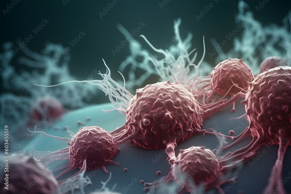 SEM image of malignant cells in cervical cancer , .highly detailed ...