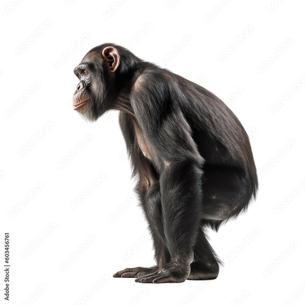 Side view of animal chimpanzee standing on a transparent background ...