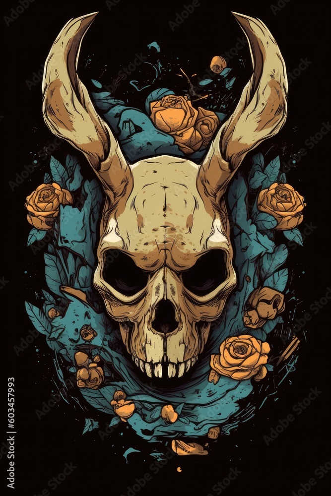 Cartoon Animal skull Tshirt design. Generative AI Stock Illustration ...
