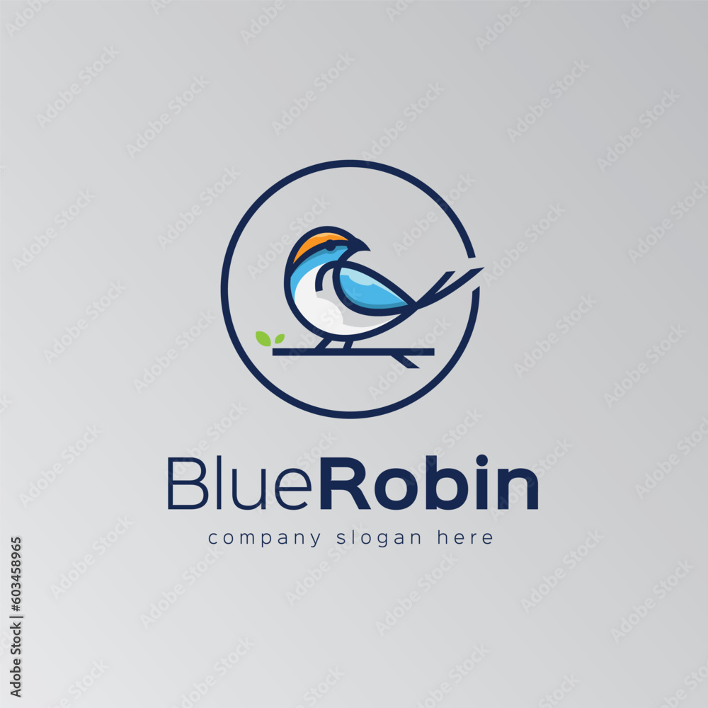 blue robin logo template, colorful bird logo design, sitting robin bird ...