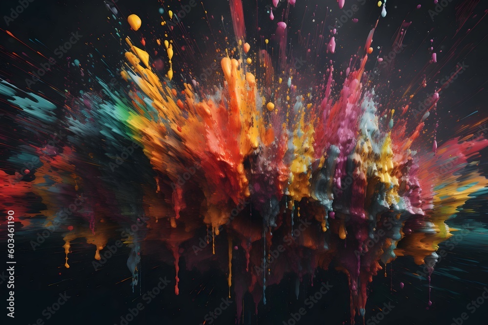 Abstract painting with vibrant splatter effect. Grungy, drippy, and ...