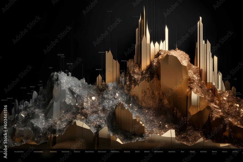 Visualization of metal chart showing data growth breakdown in gold ...