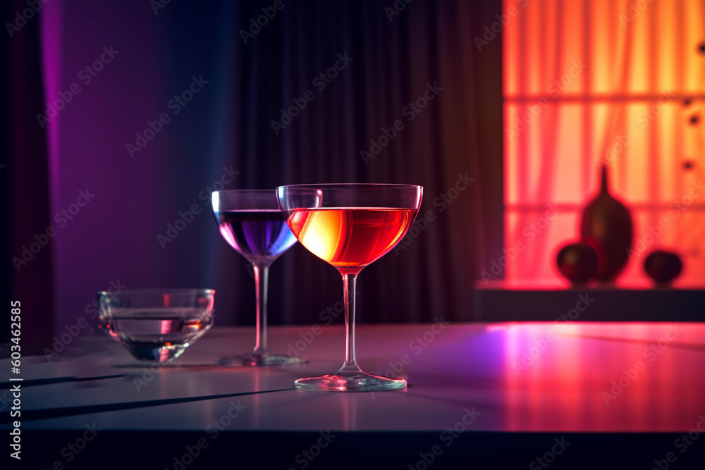 Non-alcoholic colored cocktails on dark background, part of modern ...