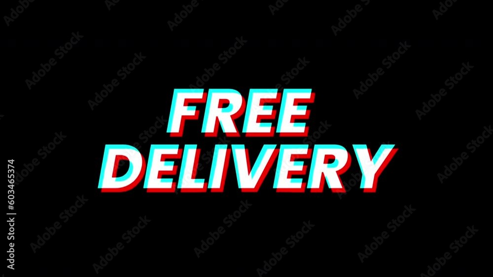 Free delivery text Glitch Animation On Black Background.4K motion ...