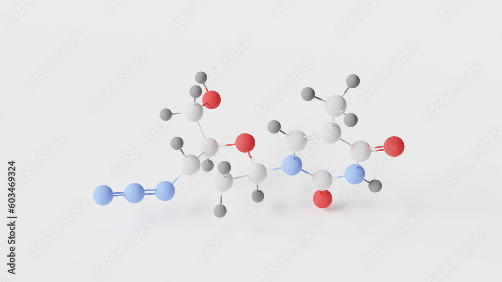 zidovudine molecule 3d, molecular structure, ball and stick model ...