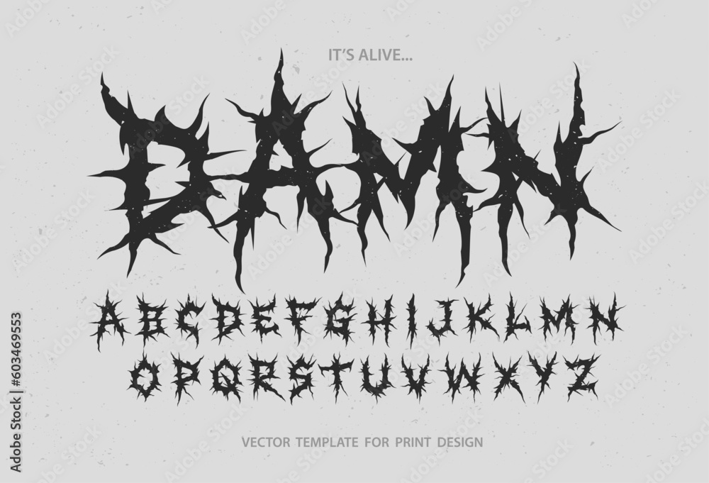 Y2k Dark Rock Lettering tattoo vector type font. Alive Concept of ...