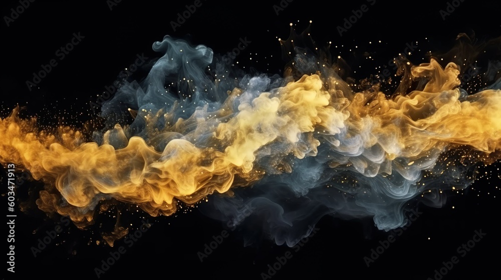 Glitter mist. Ink water. Fluid splash. Metallic golden silver blue ...