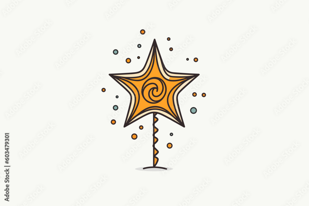 Doodle inspired Star tree topper, cartoon sticker, sketch, vector ...