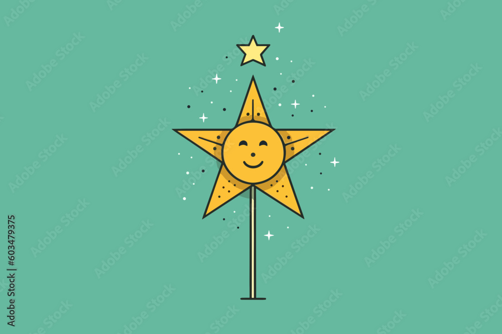 Doodle inspired Star tree topper, cartoon sticker, sketch, vector ...