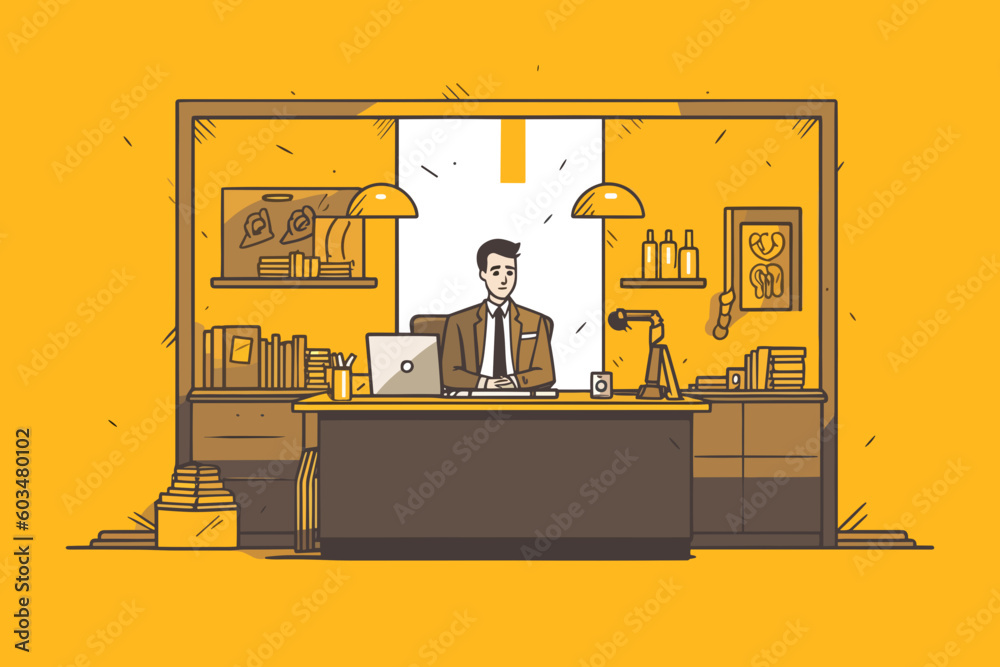 Doodle inspired Investment banker at office, cartoon sticker, sketch ...