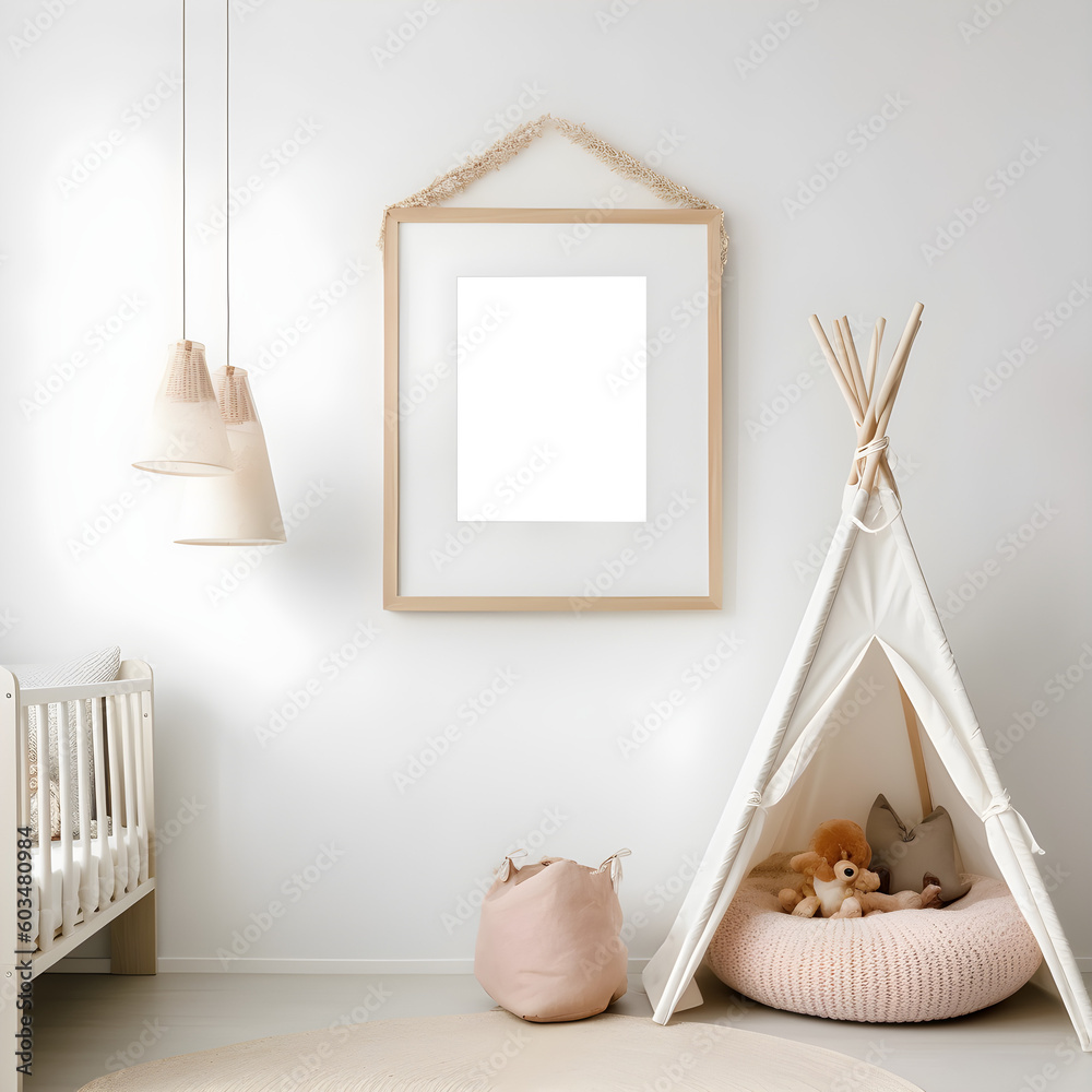 single poster frame in children's play room with a tee pee featuring a ...