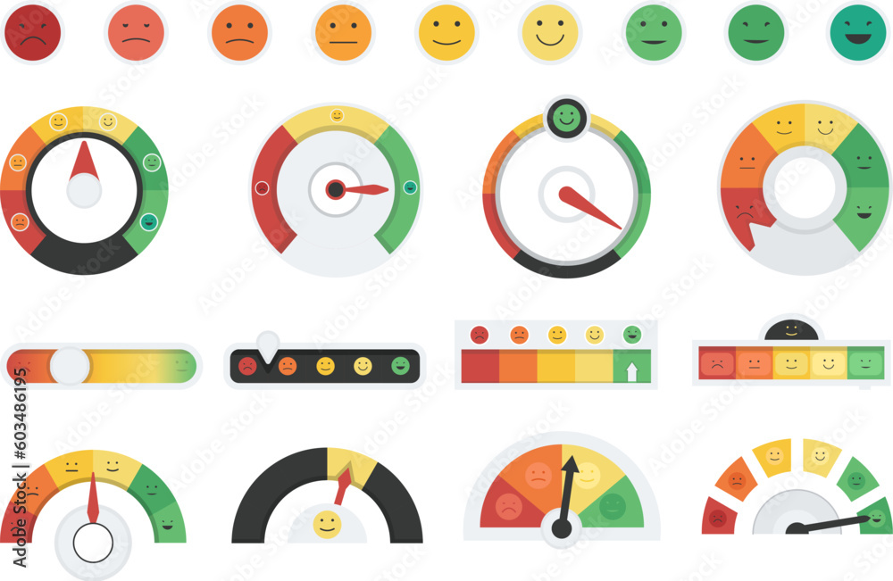 Service rating or mood scale, pain chart. Measuring happiness ...