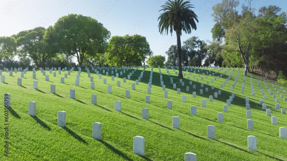 Aerial Los Angeles National Cemetery California USA. Drone flying above ...