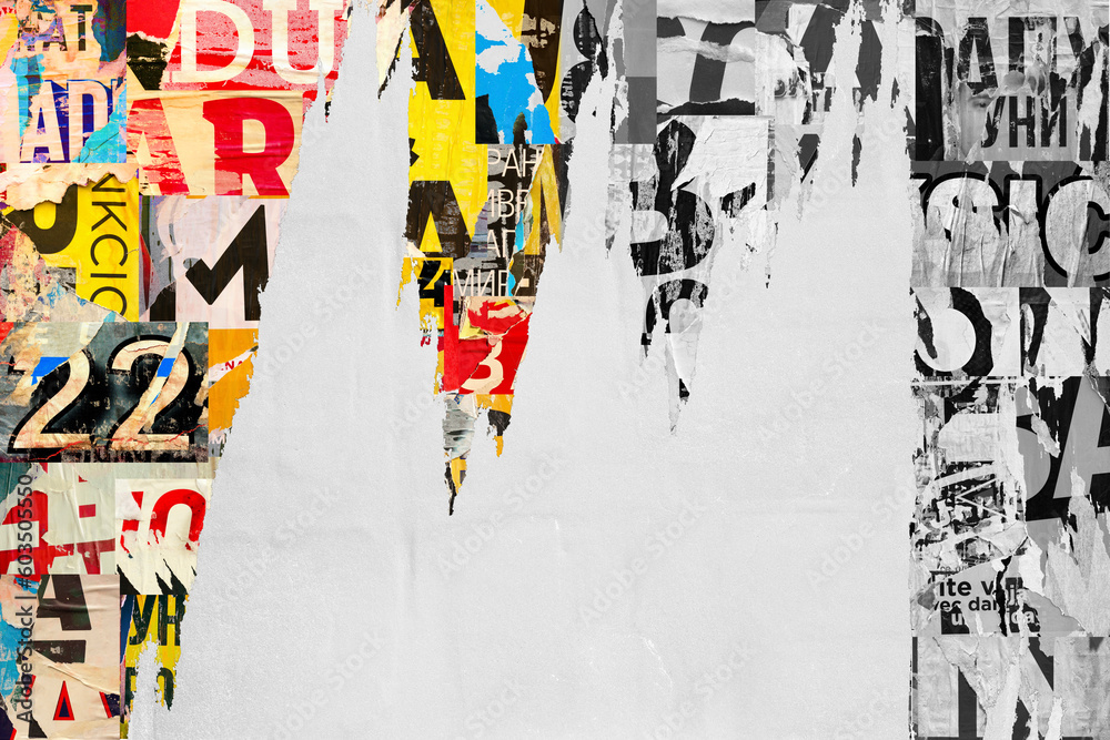 Old ripped torn collage posters grunge texture background creased ...