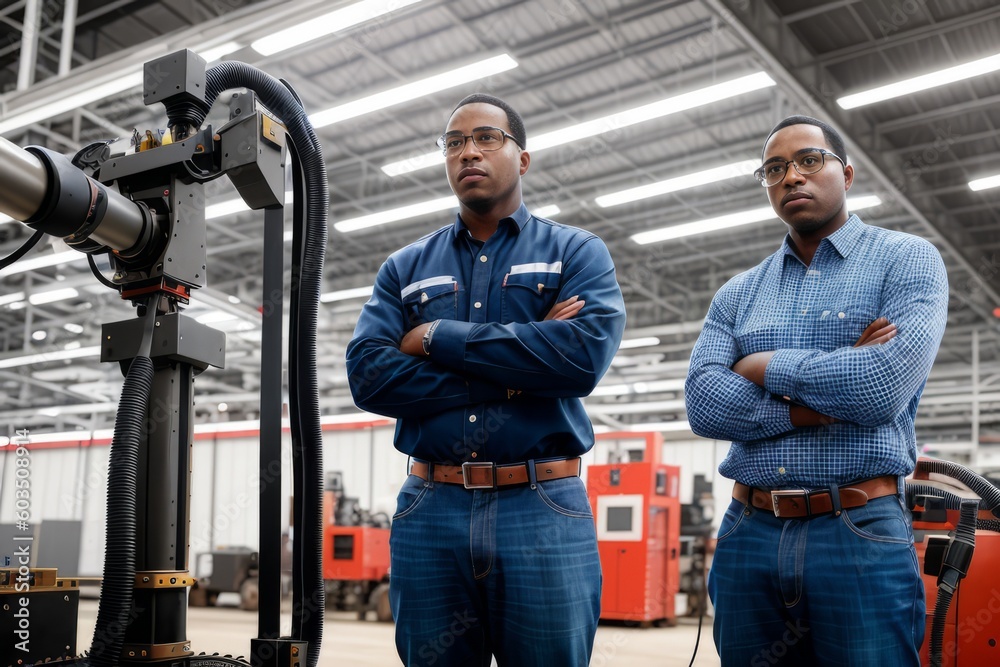 Portrait of an African American engineers standing with his arms ...