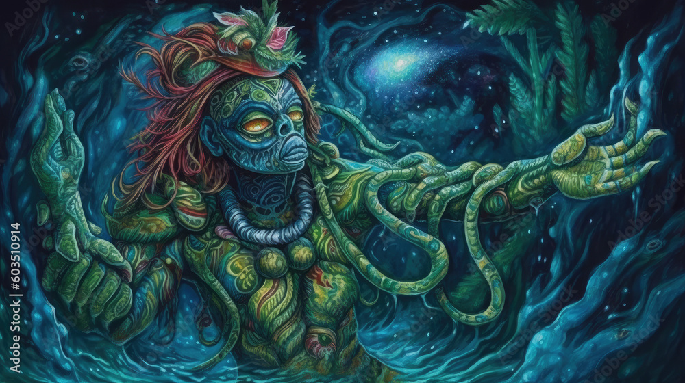 fantasy alien snake shaman in the jungle moonlight - by generative ai ...