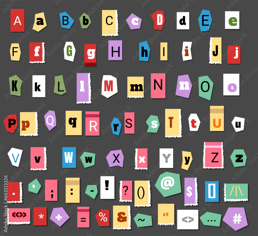 Journal cut letters and symbol English alphabet selected from newspaper ...