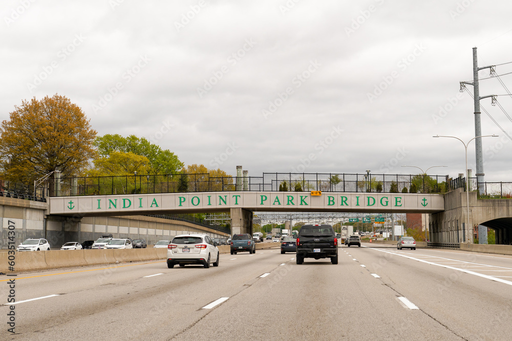 Providence, RI - May 5, 2023: India Point Park Bridge over I-195 is a ...