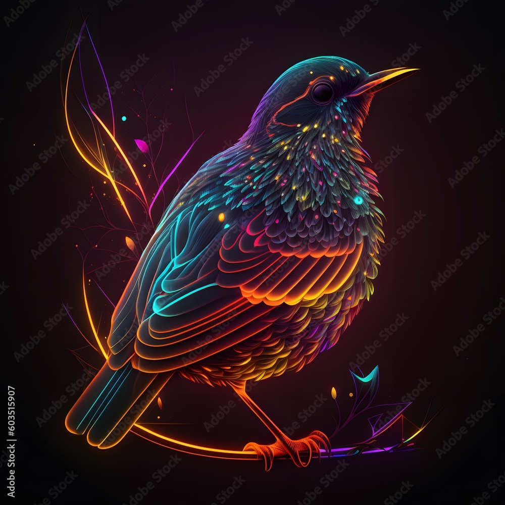 Stunningly intricate neon bird in abstract space - a glowing artwork ...
