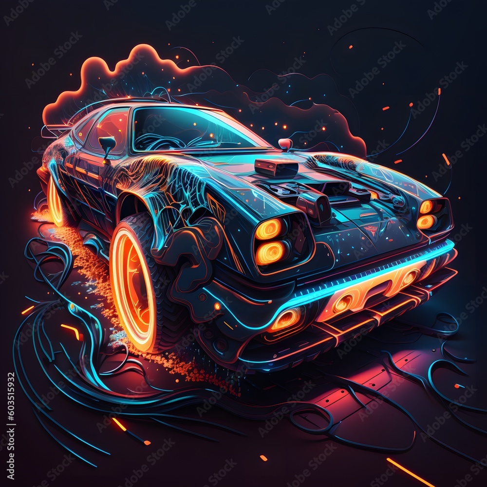 Stunning Abstract Neon Light Car Artwork: Intricate Glowing Space ...