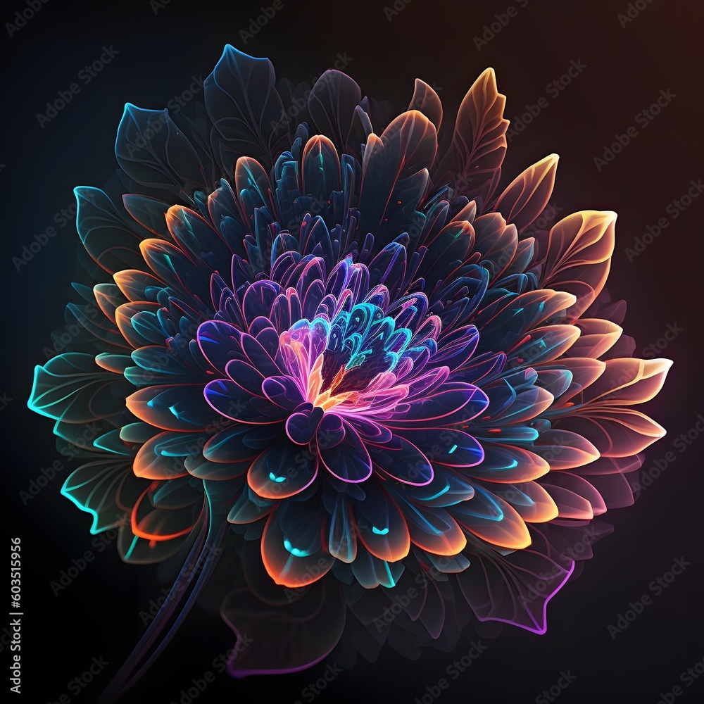 Stunning Intricate Neon Light Flower Design - A Glowing Digital Space ...
