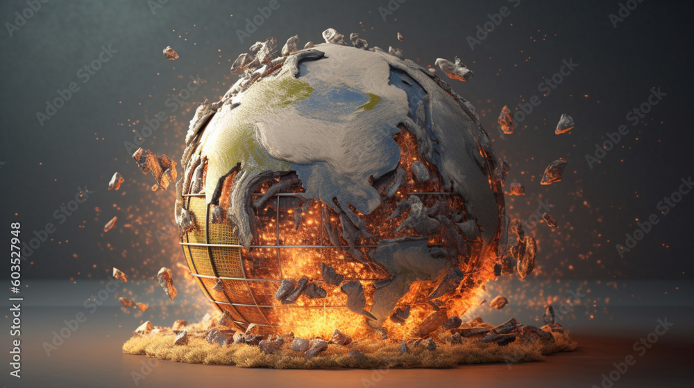 Climate crisis illustration with our planet Earth visible as a ...