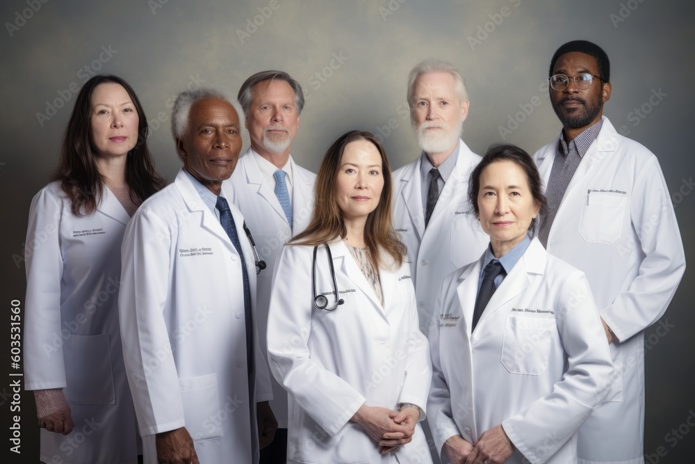 Group portrait photography of a satisfied doctor in his 50s wearing a ...