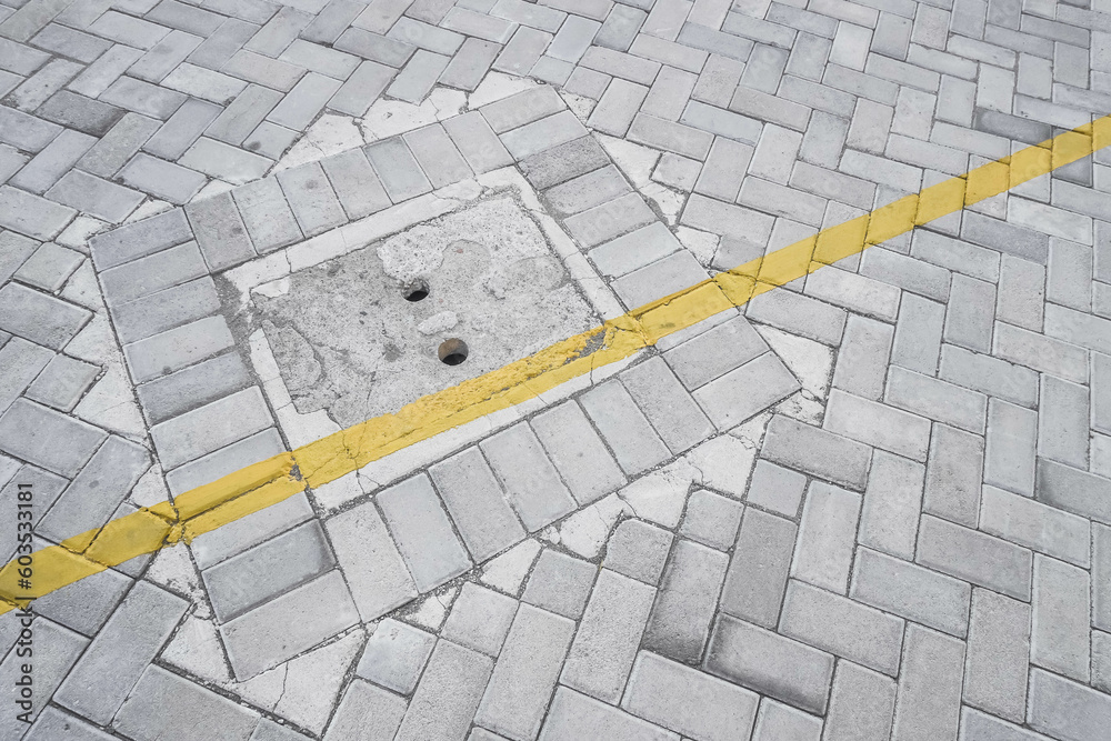 Cement water drainage holes installed in paving block areas to reduce ...