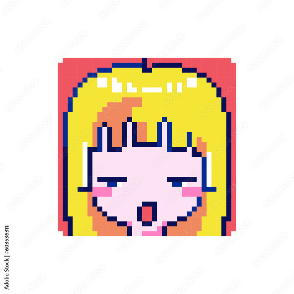 Cute Pixel Art Disgusted Emote Icons. Expressive 8bit Blonde Girl Emoji ...