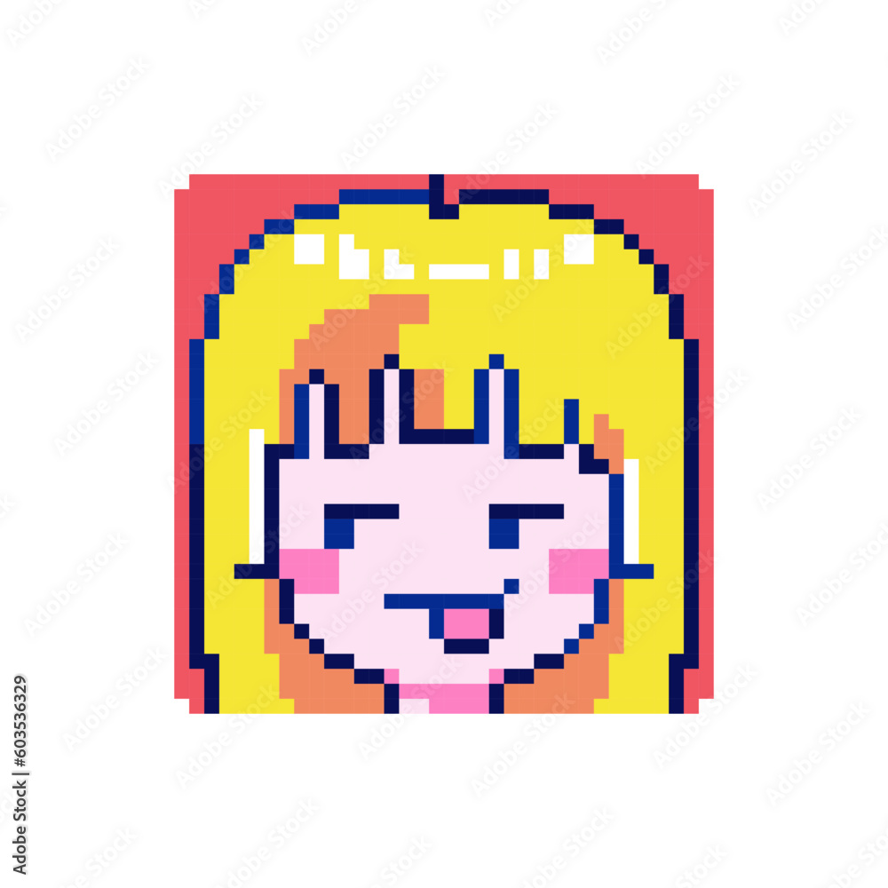 Cute Pixel Art Stuck Out Tongue Emote Icons. Expressive 8bit Blonde ...