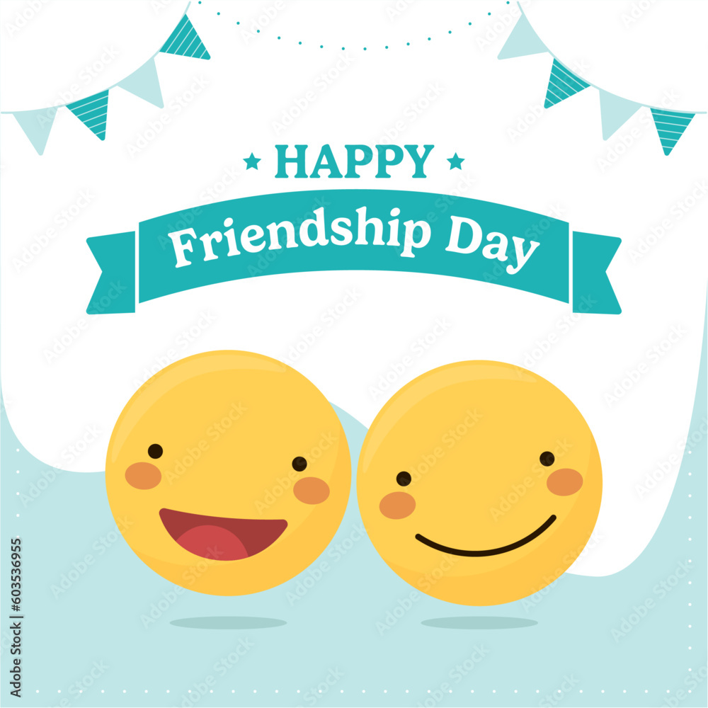 Vector illustration of friendship of happy emojis. Aqua background ...