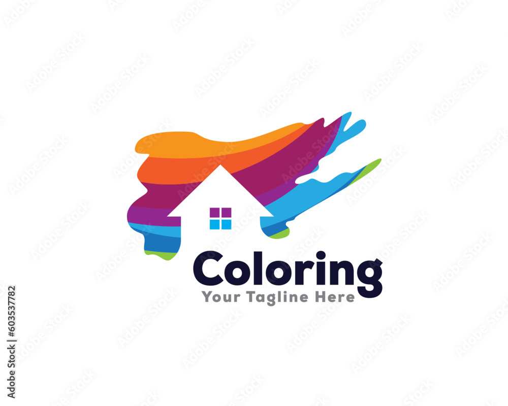 artistic coloring home icon symbol logo design template illustration ...