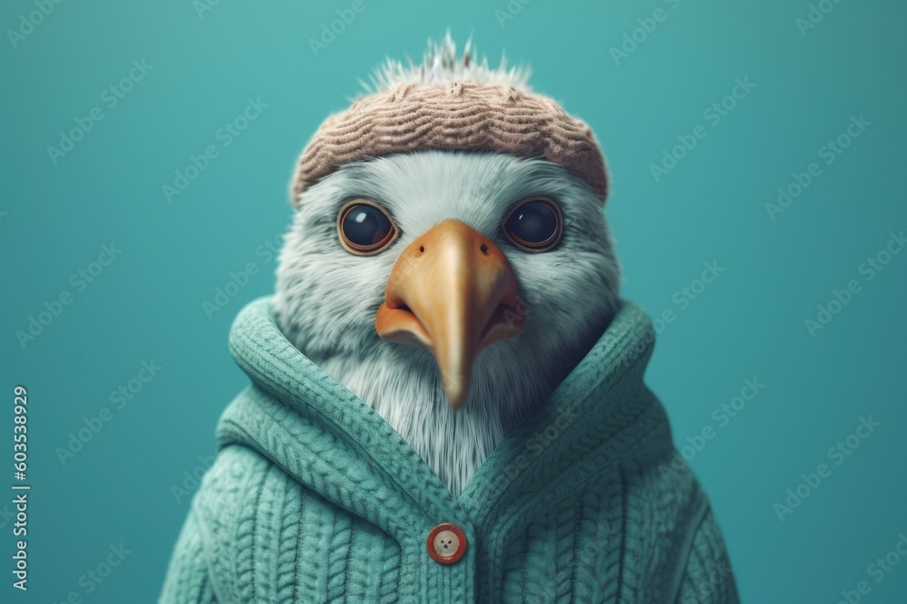 Anthropomorphic bird dressed in human clothing. humanized animal ...