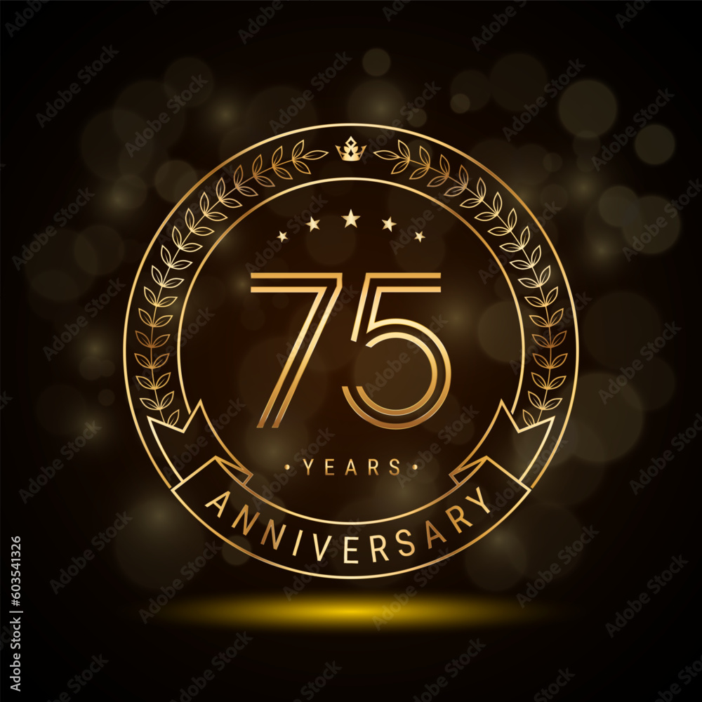 75th anniversary logo with golden laurel wreath and double line numbers ...