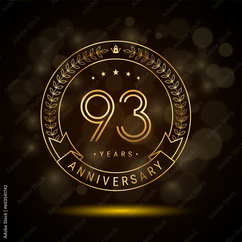 93th anniversary logo with golden laurel wreath and double line numbers ...