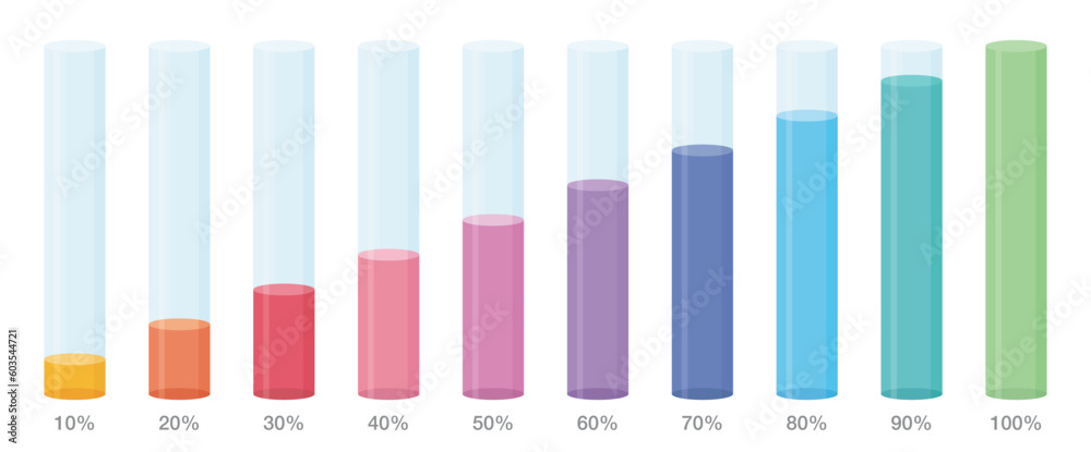 Colourful slim chart bars template, simple clear 10%-100% infograph ...