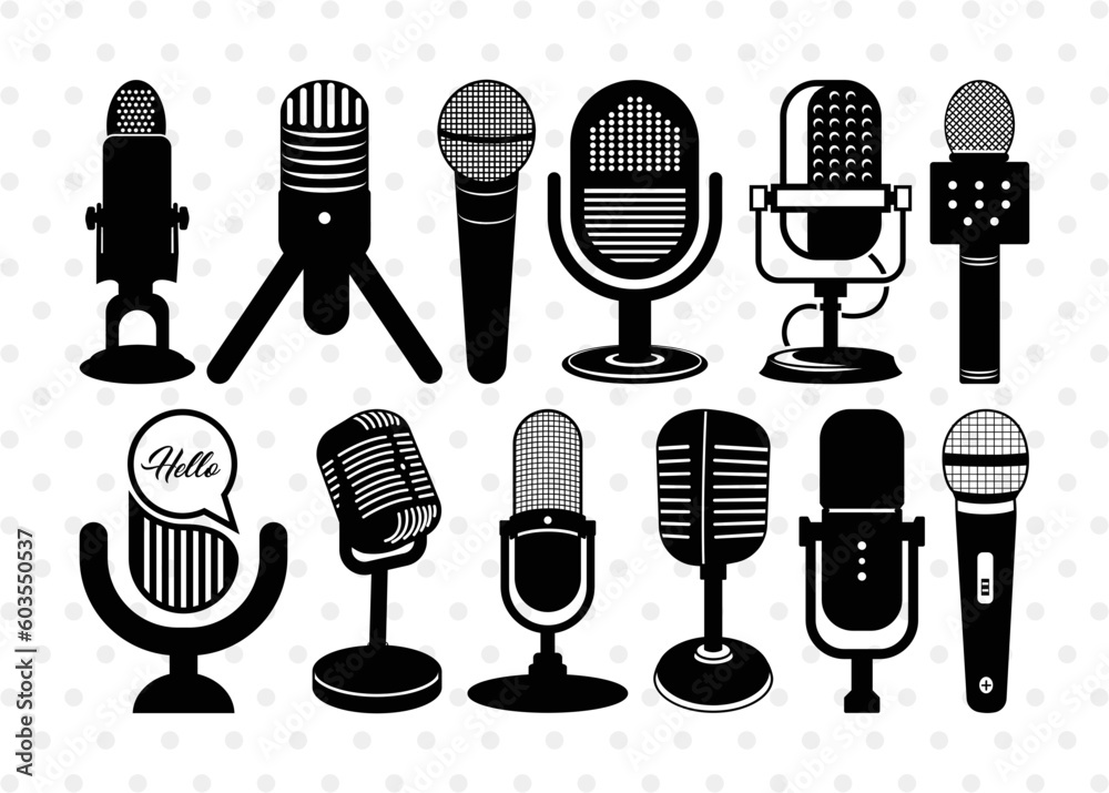 Microphone SVG Cut Files | Microphone Silhouette | Audio Sound Svg ...